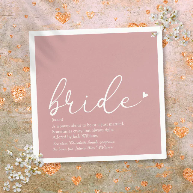 Bride Definition Bridal Shower Blush Pink Script Napkins | Zazzle