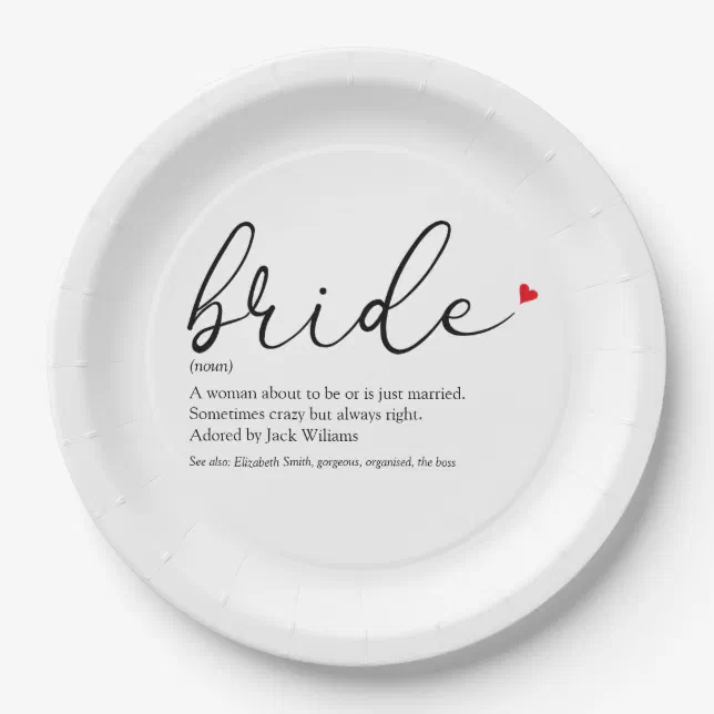 Bride Definition, Bridal Shower Script Modern Paper Plates | Zazzle