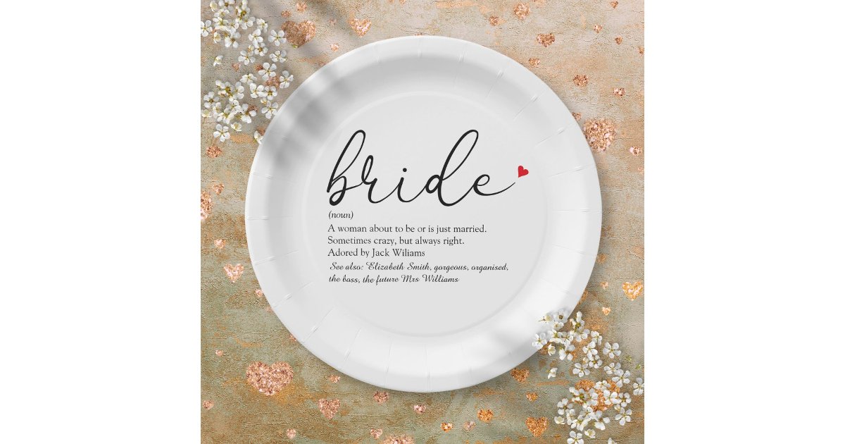 Bride Definition Bridal Shower Script Modern Paper Plates | Zazzle