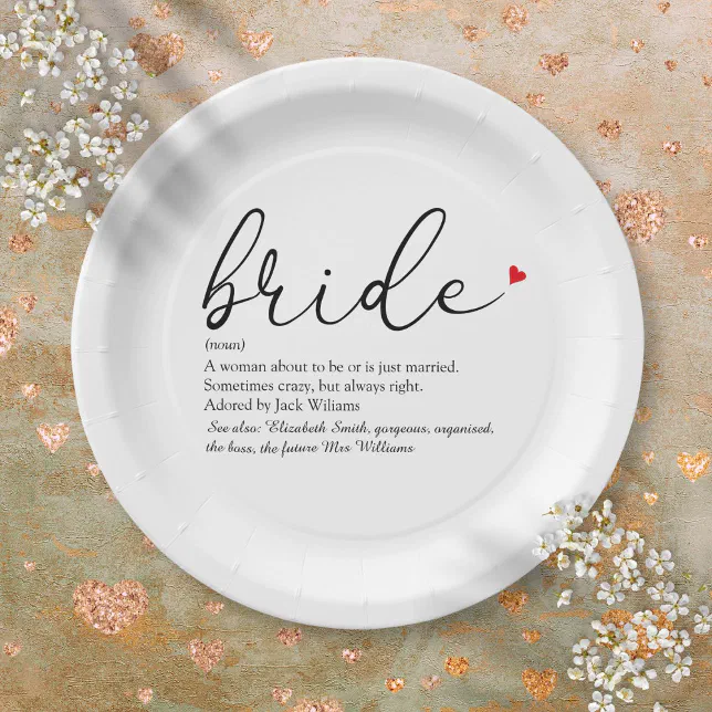 Bride Definition Bridal Shower Script Modern Paper Plates | Zazzle