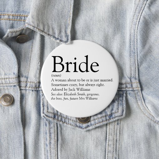 Bride Definition, Bridal Shower, Wedding Button | Zazzle