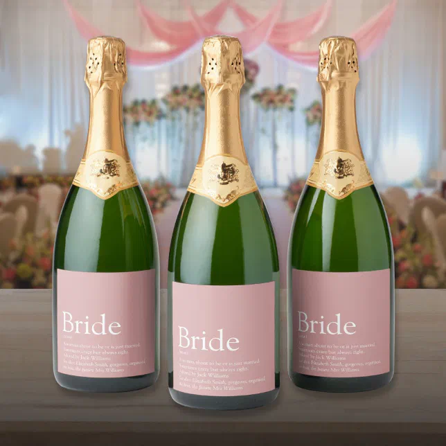 Bride Definition Bridal Shower Wedding Dusty Rose Sparkling Wine Label ...