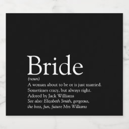 Bride Definition, Bridal Shower, Wedding Sparkling Wine Label | Zazzle