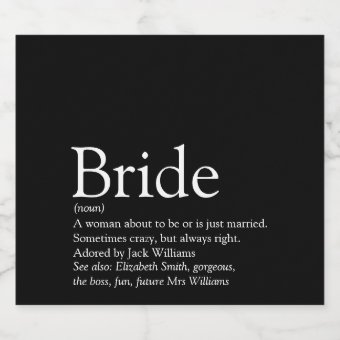 Bride Definition, Bridal Shower, Wedding Sparkling Wine Label | Zazzle