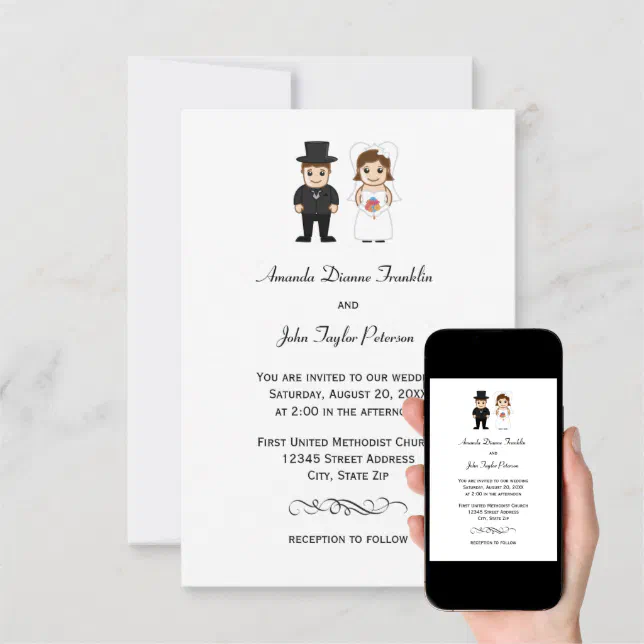 Bride & Groom - 3x5 Wedding Invitation | Zazzle