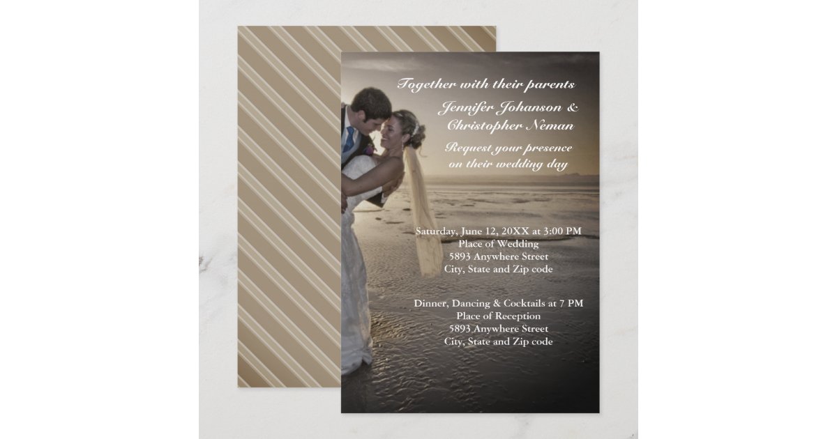Bride & Groom Grayed Sunset Beach Wedding Invite | Zazzle