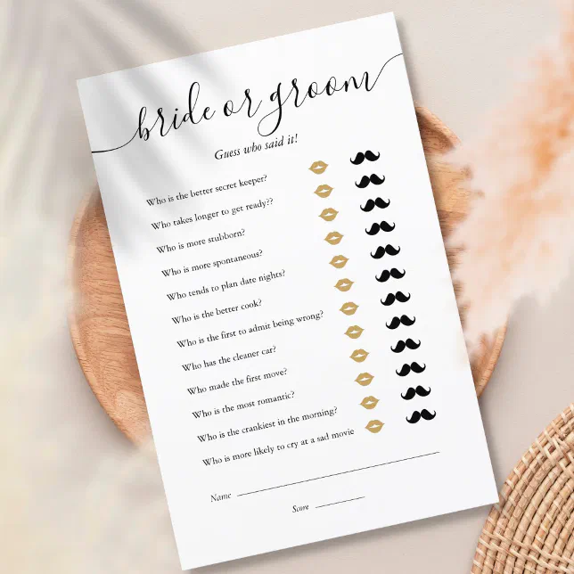 Bride Groom Guess Who Bridal Shower Game | Zazzle