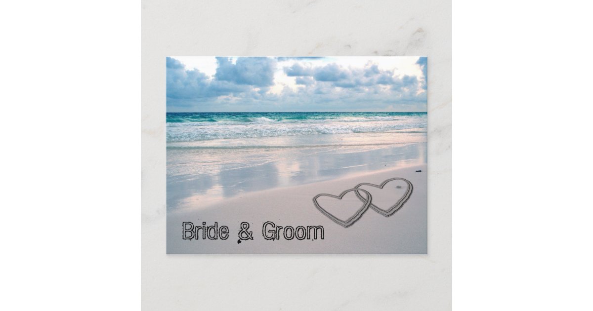 Bride & Groom Names Written in the Sand Postcard | Zazzle