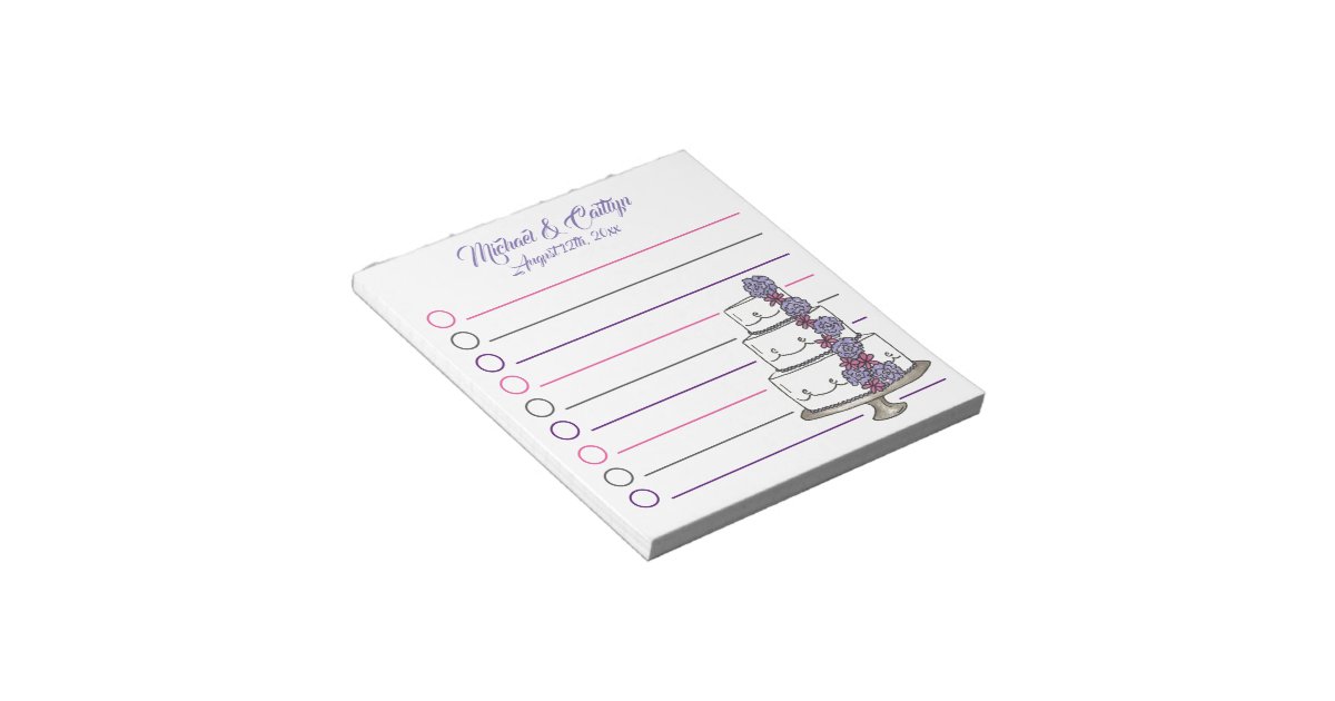 Bride Groom Personalized Floral Cake Wedding Favor Notepad | Zazzle
