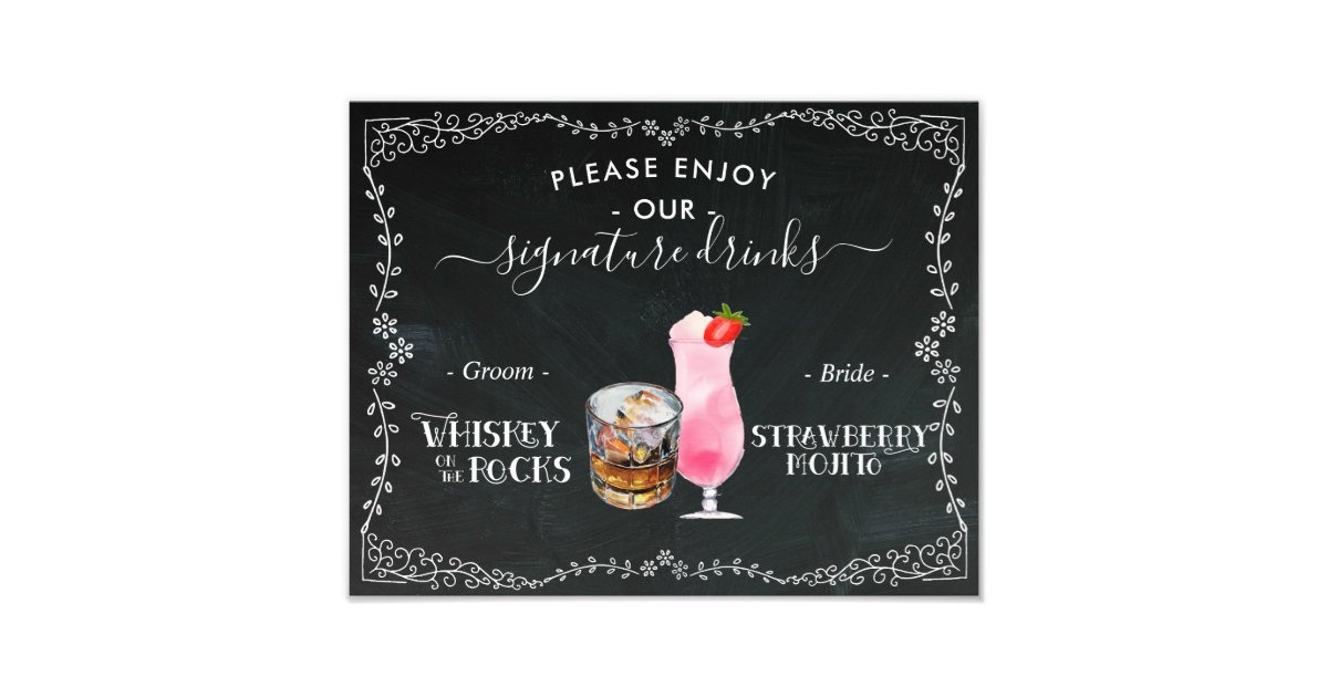 Bride & Groom Signature Drink Chalkboard Sign | Zazzle