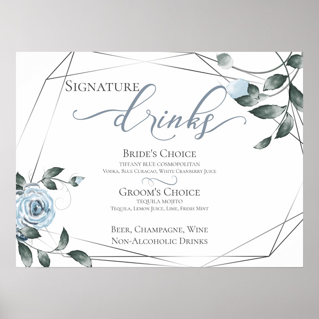 Bride Groom Signature Drinks Bar Menu Sign 2 | Zazzle