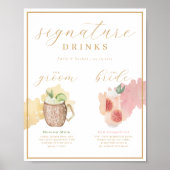 Bride & Groom Signature Drinks Watercolor Cocktail Poster | Zazzle