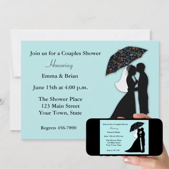 Bride Groom Silhouette Couples Shower Invitation | Zazzle