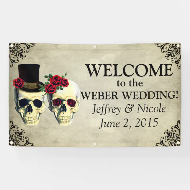 Bride & Groom Skull Wedding Banner | Zazzle