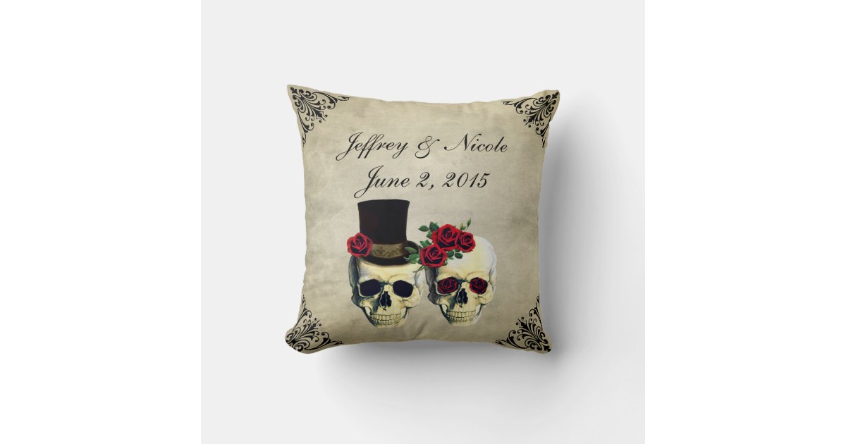 Bride & Groom Skull Wedding Throw Pillow | Zazzle