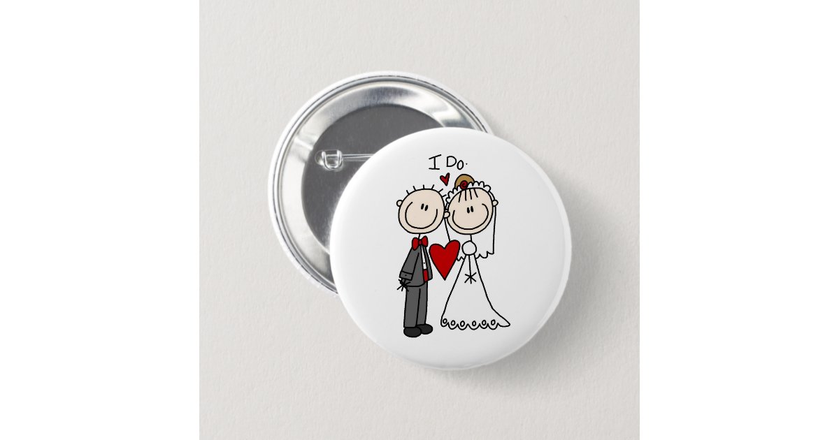 Bride & Groom Stick Figures Wedding I Do Button | Zazzle