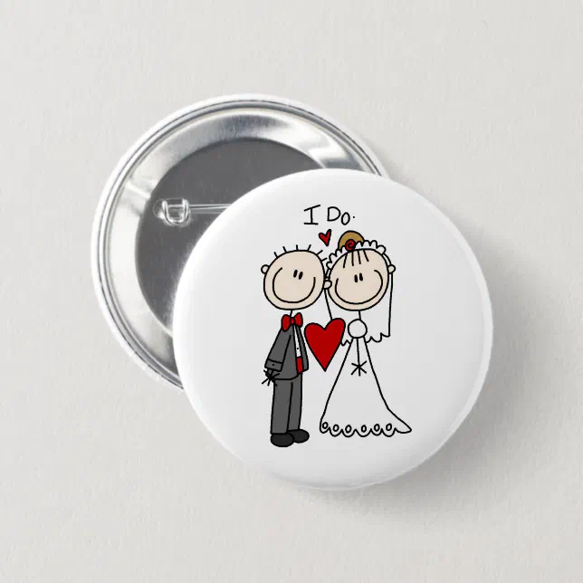 Bride & Groom Stick Figures Wedding I Do Button | Zazzle