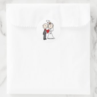 Bride & Groom Stick Figures Wedding I Do Classic Round Sticker | Zazzle