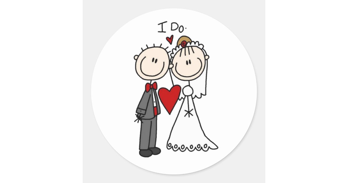 Bride & Groom Stick Figures Wedding I Do Classic Round Sticker | Zazzle