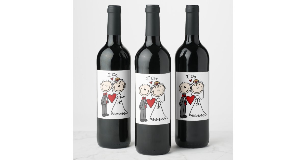 Bride & Groom Stick Figures Wedding I Do Wine Label | Zazzle
