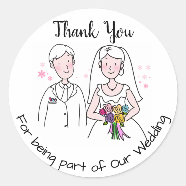 Bride & Groom Thank You Classic Round Sticker | Zazzle