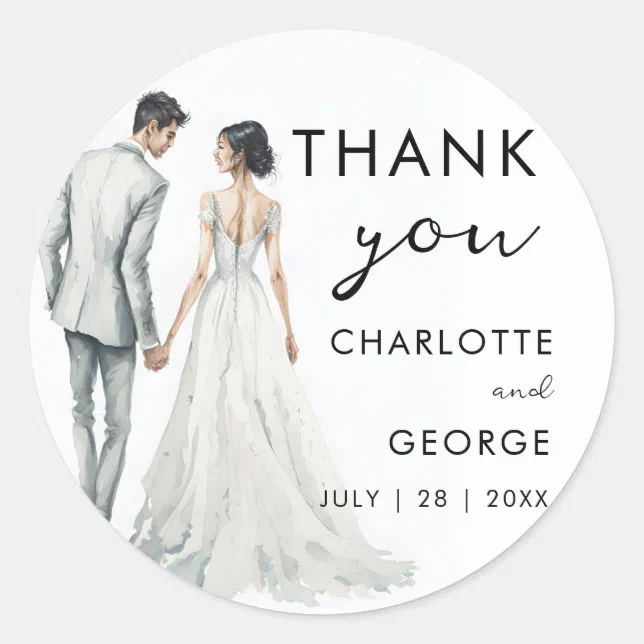 Bride Groom Watercolor Illustration wedding favors Classic Round ...