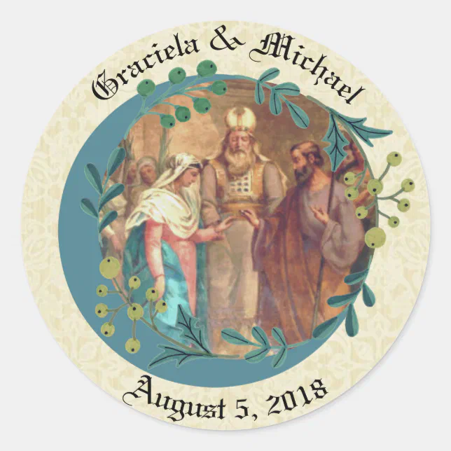 Bride Groom Wedding Mary Joseph Traditional Classic Round Sticker | Zazzle