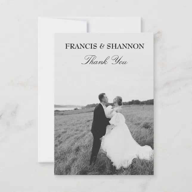 Bride Groom Wedding Photo Thank You Flat Card | Zazzle
