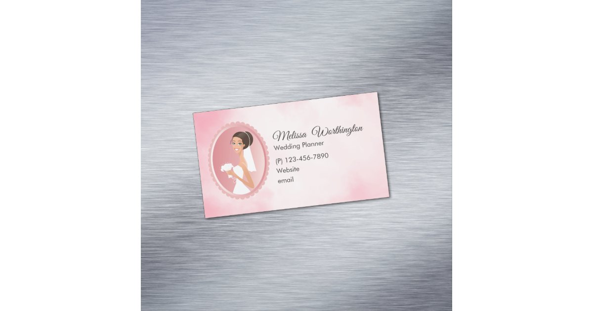 Bride in a White Wedding Dress Holding a Bouquet Magnetic Business Card ...