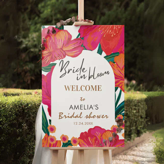 Bride in bloom floral Bridal Shower Welcome sign | Zazzle