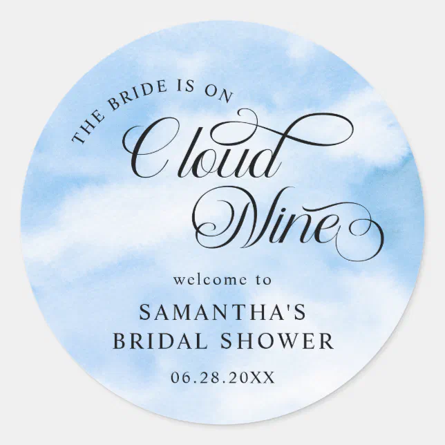 Bride Is On Cloud Nine Bridal Shower Welcome Classic Round Sticker | Zazzle