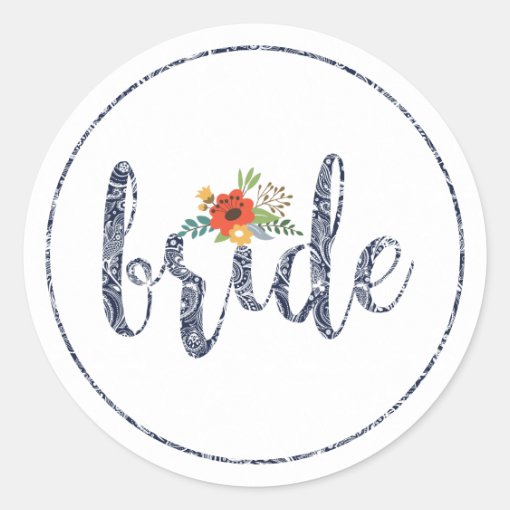Bride, modern typography classic round sticker | Zazzle