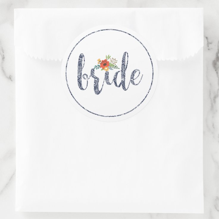 Bride, modern typography classic round sticker | Zazzle