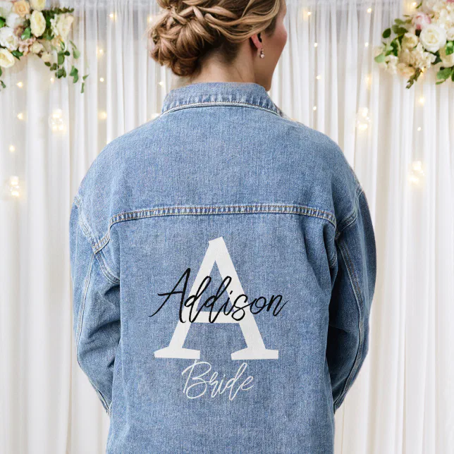 Bride Monogram Initial and Name Personalized Denim Jacket | Zazzle