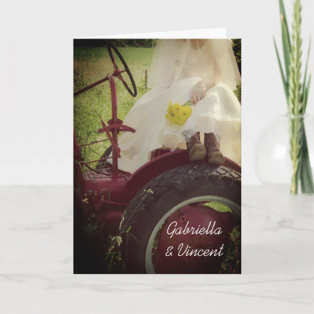 Bride on Tractor Country Farm Wedding Invitation | Zazzle