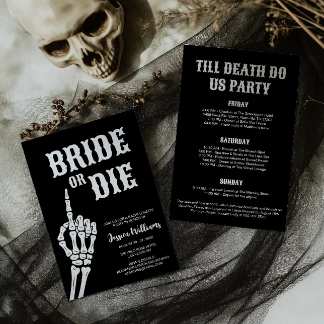 Bride or Die Gothic Skull Bachelorette Party Invitation | Zazzle