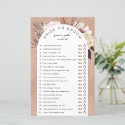 Bride or Groom Guess Who Said it Game Boho Florals | Zazzle