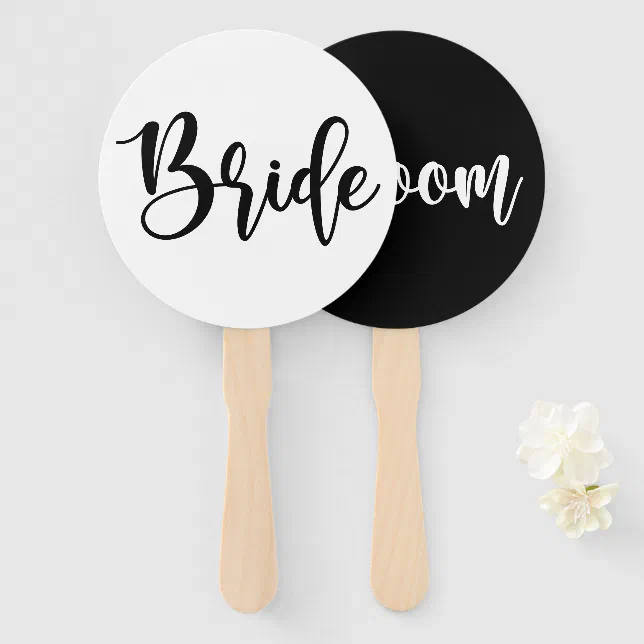 Bride or Groom Modern Minimal Wedding Game Hand Fan | Zazzle
