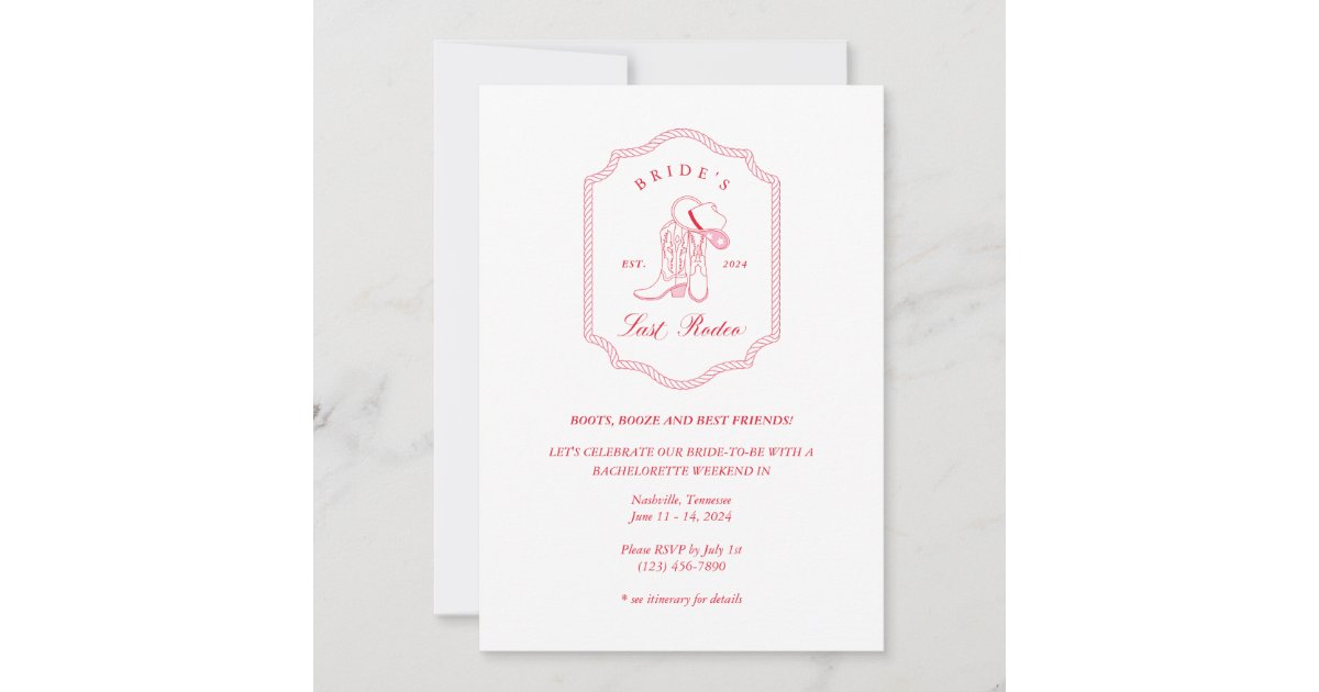 Bride’s Last Rodeo Bachelorette Invitation | Zazzle