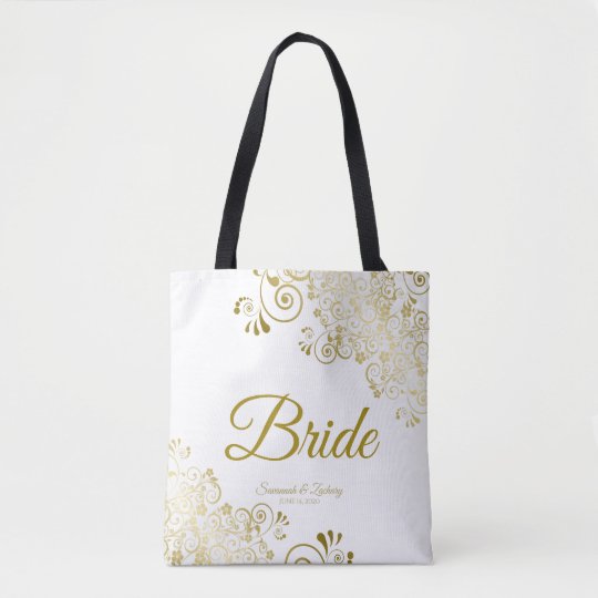 Bride Simple Elegant Wedding Tote Bag White Gold | Zazzle.com