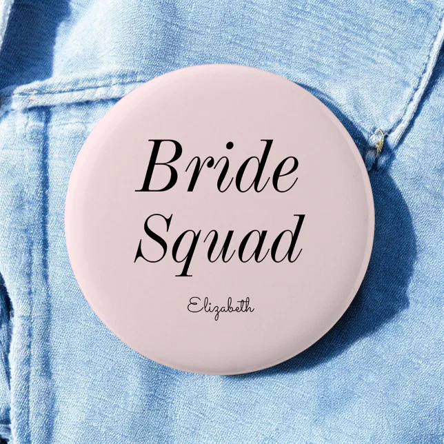 Bride Squad Blush Pink Black Wedding Button | Zazzle