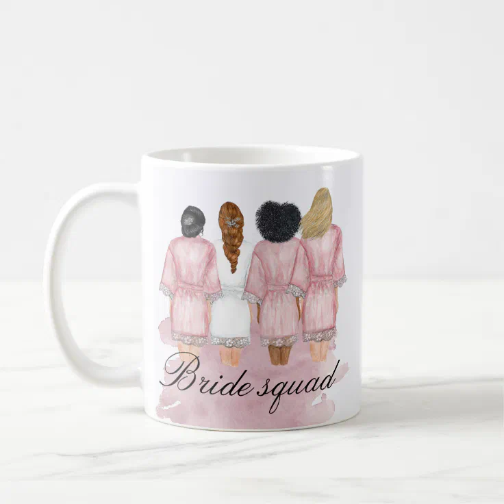 bride squad blush wedding robes monogram coffee mug | Zazzle