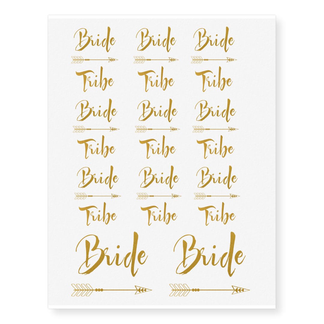 Bride team Bride- Bride tribe- Arrow- gold Temporary Tattoos | Zazzle