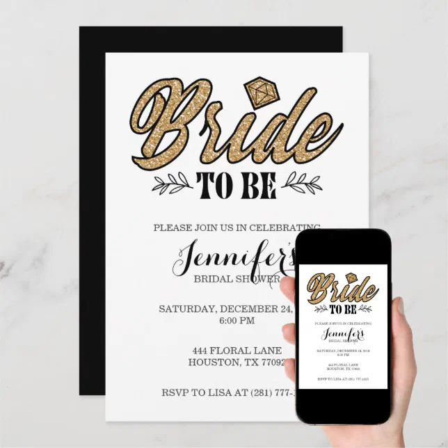 Bride To Be Party Invitation-Gold & Black Invitation | Zazzle