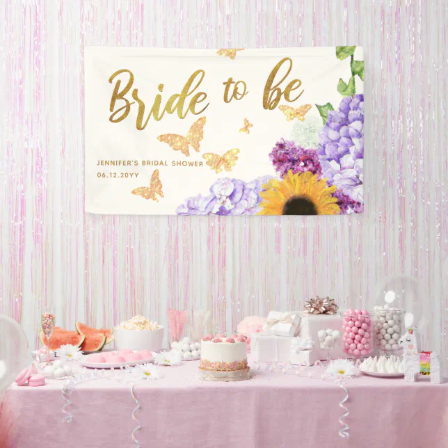 Bride to Be Sunflower Butterfly Bridal Shower Banner | Zazzle
