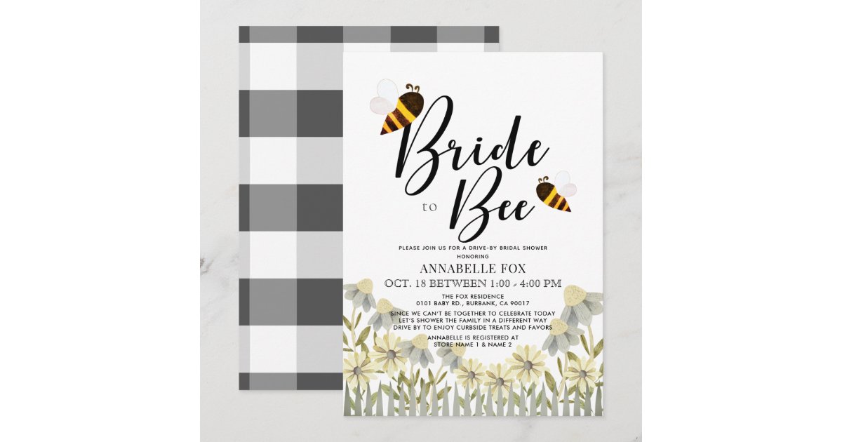 Bride to Bee Buffalo Check Drive-by Bridal Shower Invitation | Zazzle