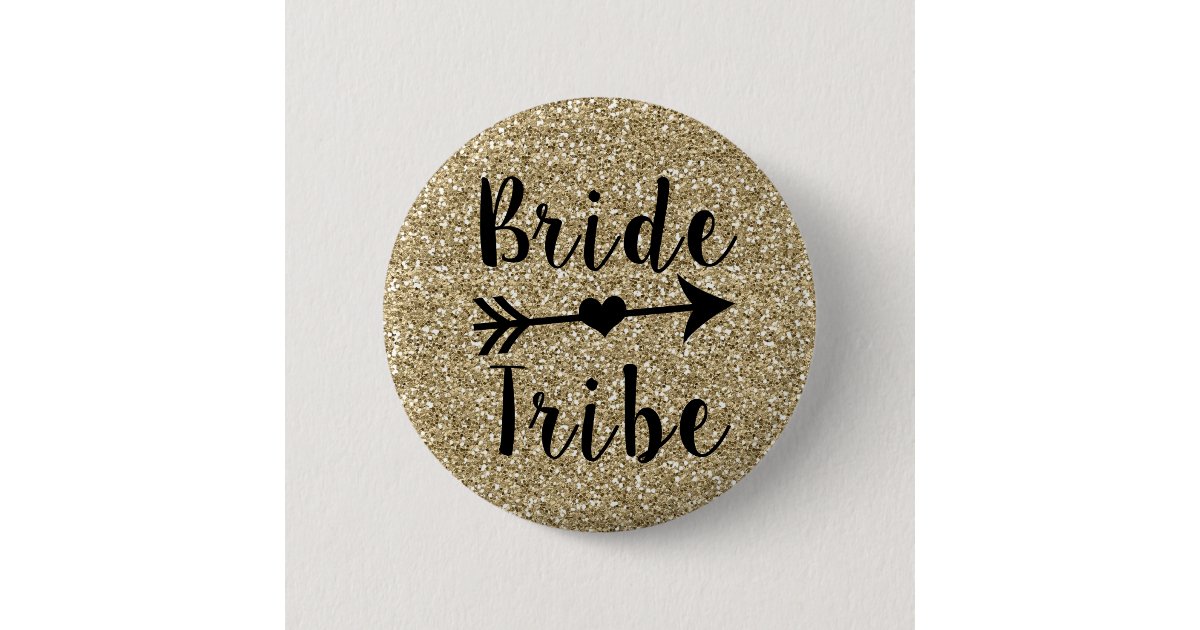 Bride Tribe Bridesmaid gold glitter button | Zazzle