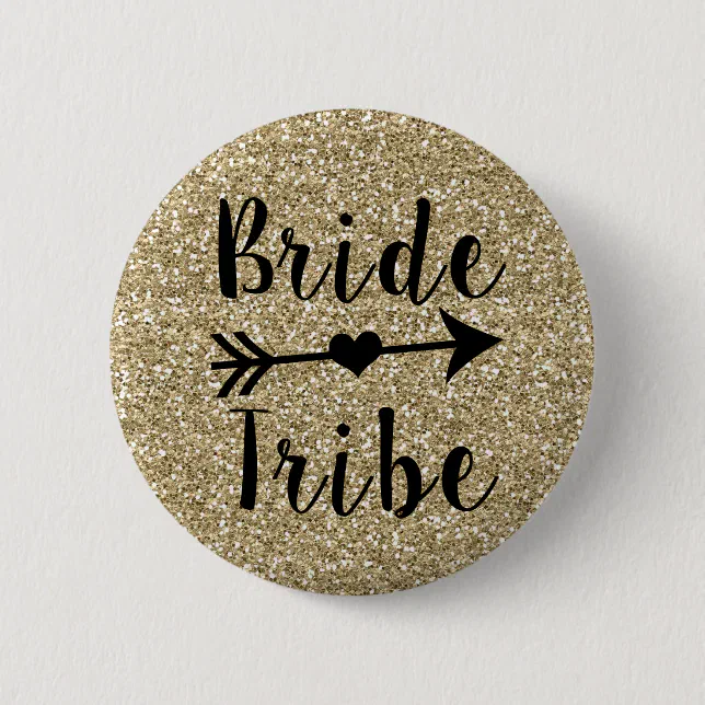 Bride Tribe Bridesmaid gold glitter button | Zazzle