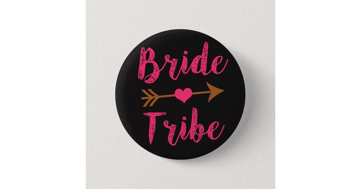 Bride Tribe Bridesmaid Pink Script buttons | Zazzle