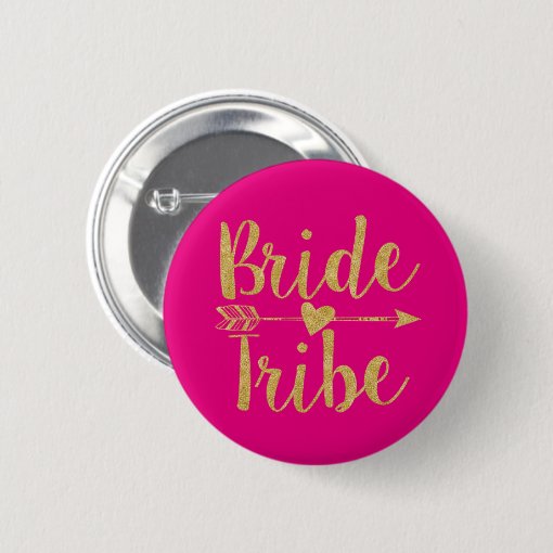Bride Tribe | Glitter-Print Hot Pink Button | Zazzle